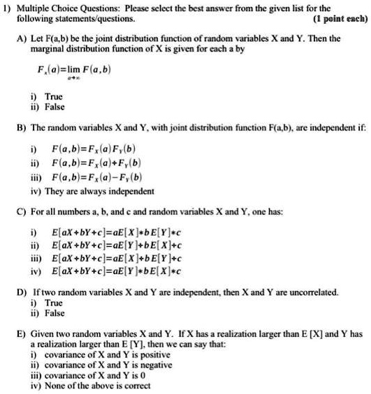 SOLVED: 1 Multiple Choice Questions: Please sclect the best answer from the given list for the ...