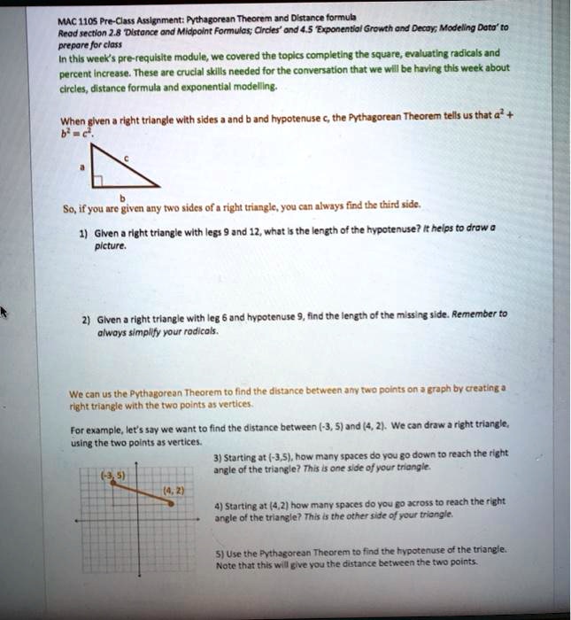SOLVED:MAC 1105 Pre-Cass Asslanment: Aythagorean Theorem und Distance ...