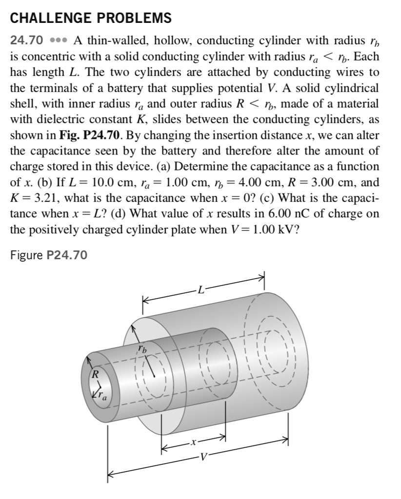 CHALLENGE PROBLEMS 24.70... A thin-walled, hollow, conducting cylinder ...