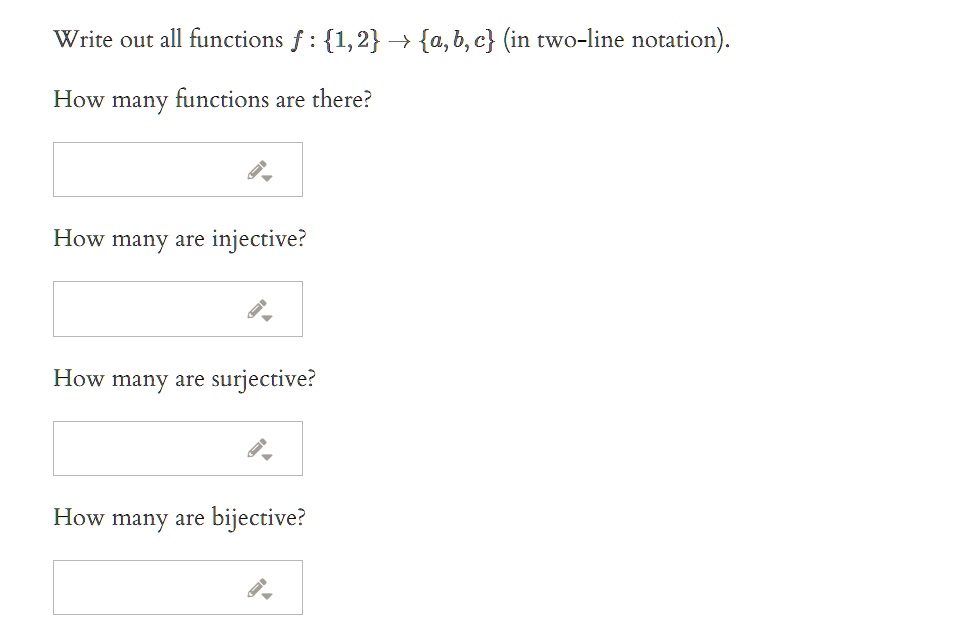 Solved Write Out All Functions F 12 0bc In Two Line Notation How Many Functions Are