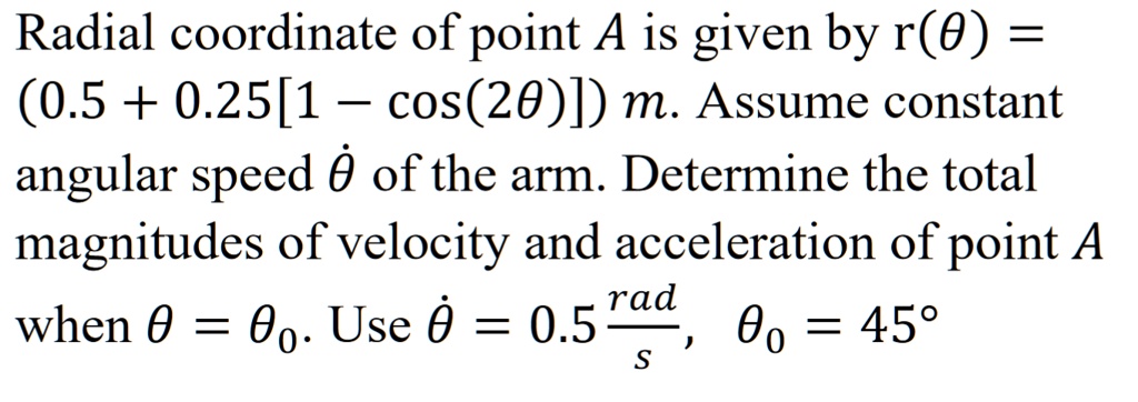 SOLVED: Radial coordinate of point A is given by r(0) = (0.5 + 0.25[1 ...