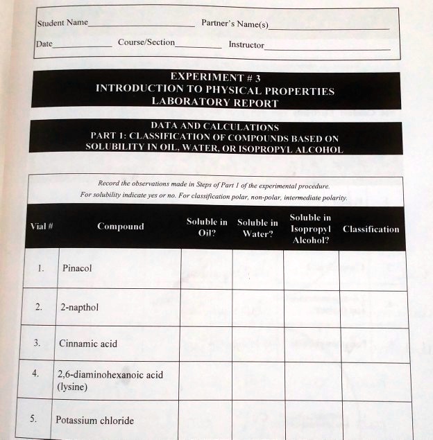 SOLVED: Student Name Parter Name(s) Date Course Section_ Instructor EXPERIMENT # } INTRODUCTION ...