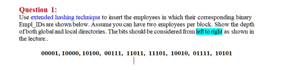 Solved Add The Directory Structure Question 1 Use Extended Hashing Technique To Insert The 9715