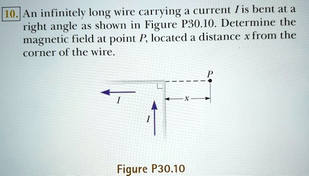 10. An infinitely long wire carrying a current I is bent at a right ...