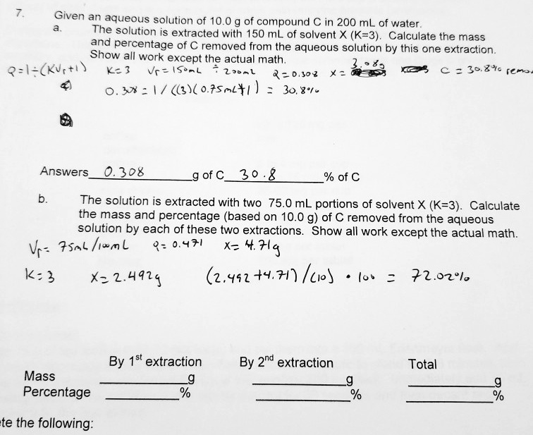 Given an aqueous solution of 10.0 g of compound C in 200 mL of water. 7. a. The solution is ...