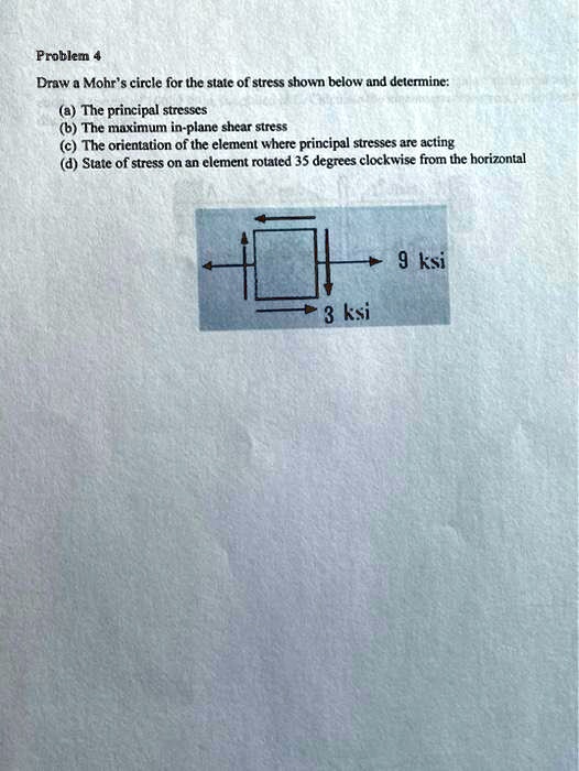 SOLVED: Problem 4 Draw a Mohr's circle for the state of stress shown below and determine: a) The ...
