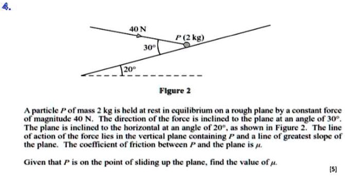 SOLVED: A particle P of mass 2 kg is held at rest in equilibrium on a rough plane by a constant ...