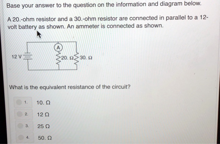 SOLVED: Base your answer to the question on the information and diagram below: A 20-ohm resistor ...