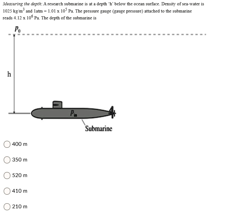 SOLVED: Measuring the depth: A research submarine is at a depth *h ...