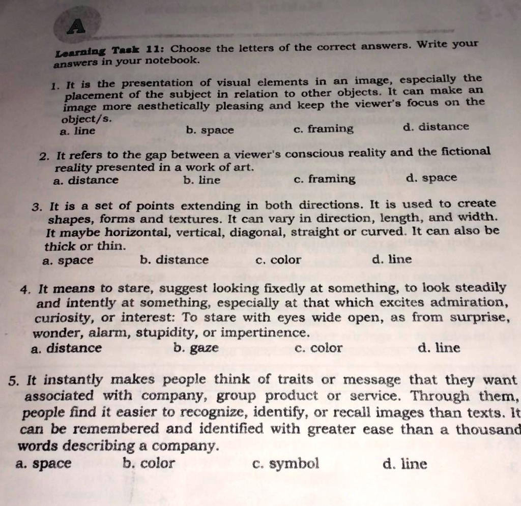 SOLVED: "A Learning Task 11: Choose the letters of the correct answers ...