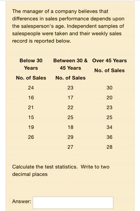 the manager of a company believes that differences in sales performance ...