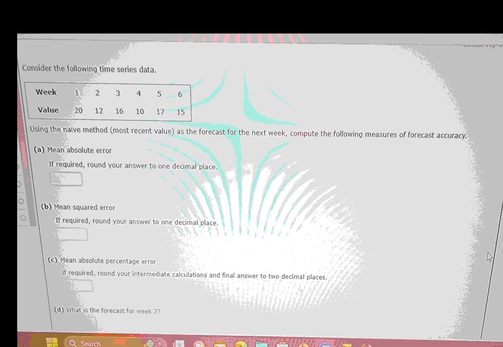 SOLVED: Consider the following time series data. Using the naive method ...