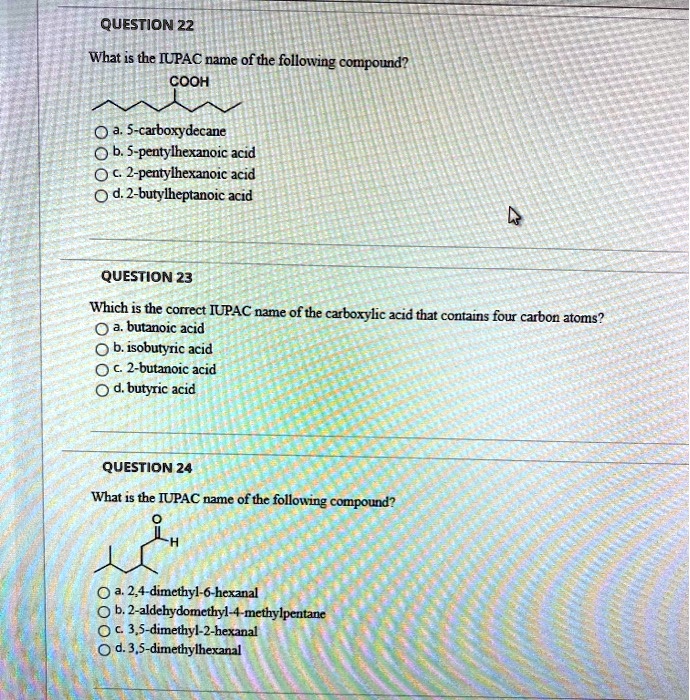 QUESTION 22 What is the IUPAC name of the following compound? COOH a. 5 ...