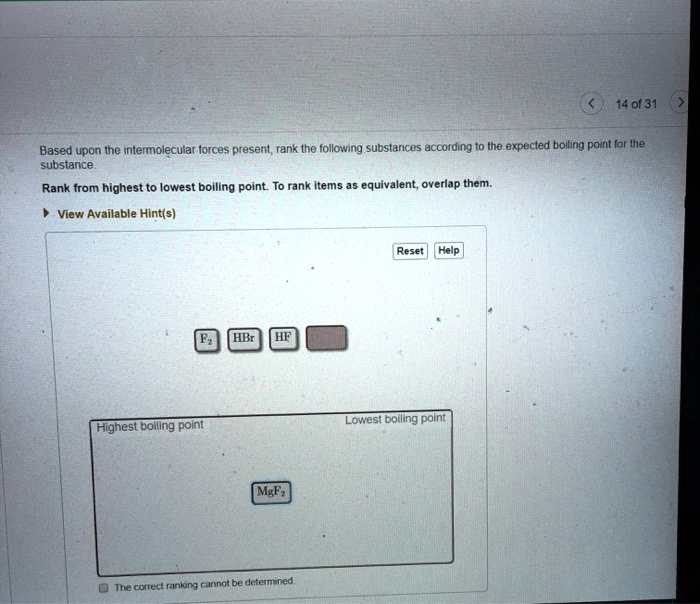 Based upon the intermolecular forces present, rank the following substances according to the ...
