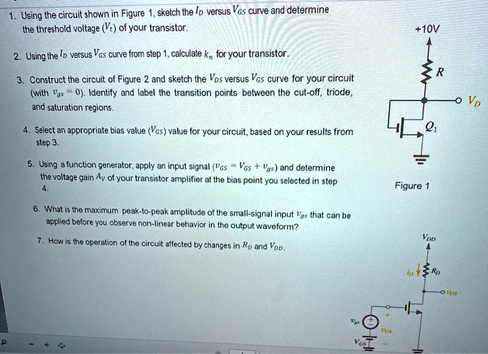 1. Using the circuit shown in Figure 1, sketch the ID versus VGS curve and determine the ...