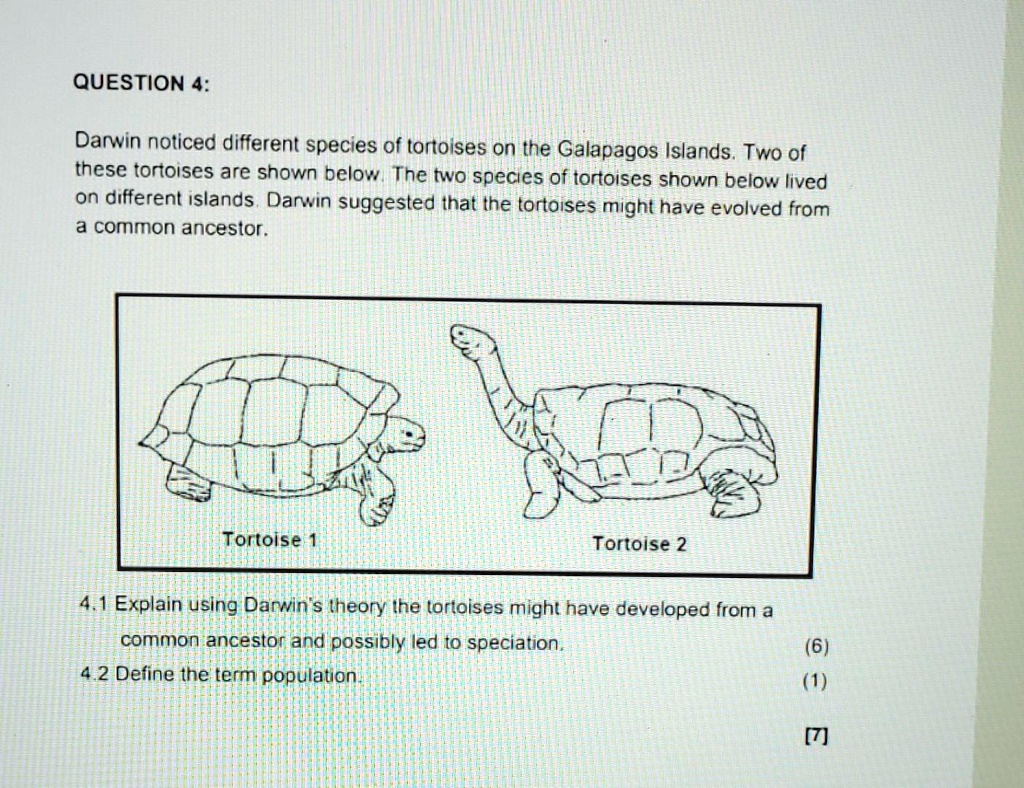 question 4 darwin noticed different species of tortoises on the ...