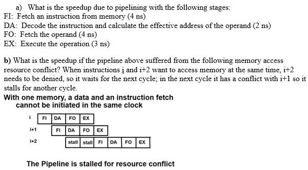 SOLVED: a) What is the speedup due to pipelining with the following stages: FI: Fetch an ...
