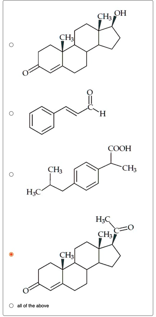 SOLVED: OH CH3 CH3 H COOH CH3 CH2 HzC: H3C CH3 CH3 all of the above