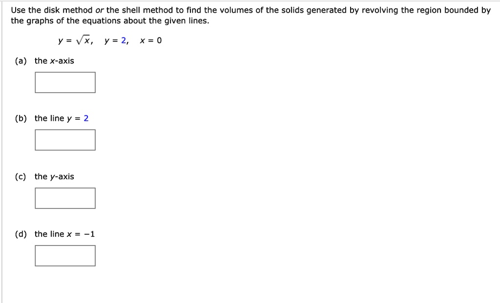 SOLVED: Use the disk method the shell method to find the volumes of the ...
