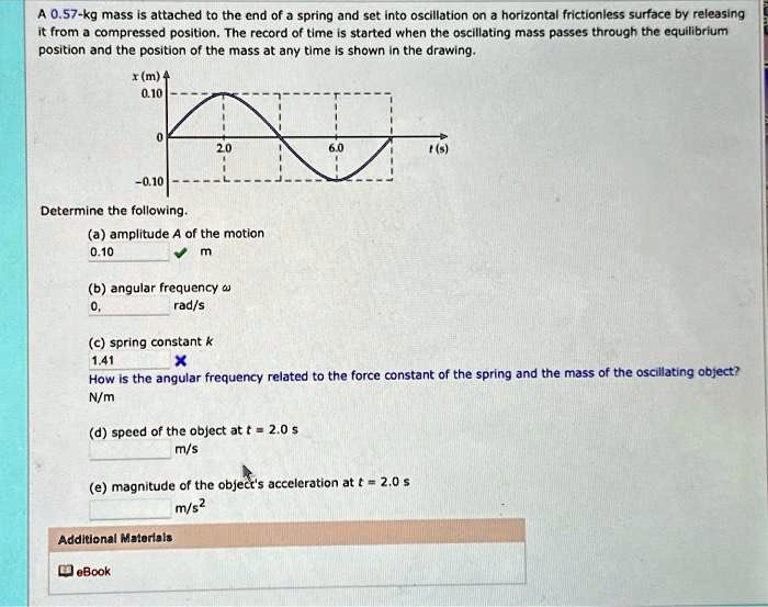 SOLVED: A 0.57-kg mass is attached to the end of a spring and set into ...