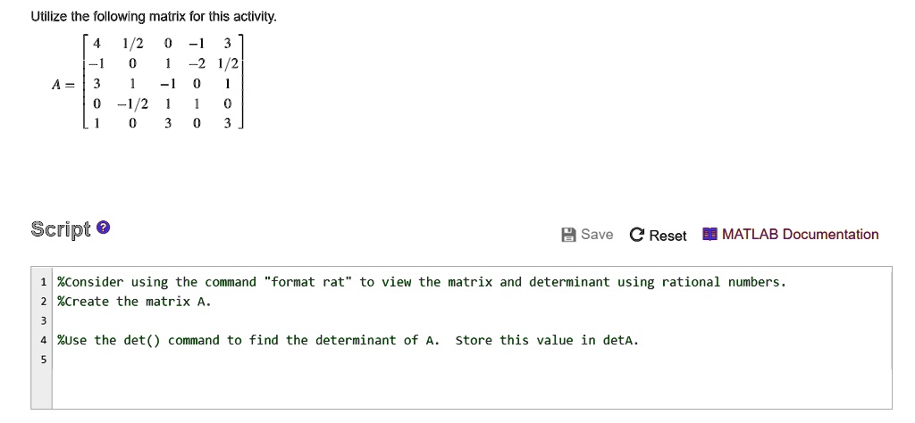utilize the following matrix for this activity 12 2 script save reset matlab documentation ...