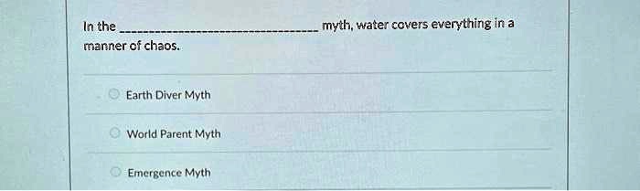In the myth, water covers everything in a manner of chaos. Earth Diver ...