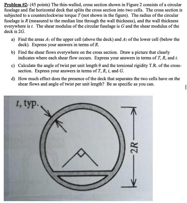 SOLVED: Problem #2: (45 points) The thin-walled cross section shown in Figure 2 consists of a ...