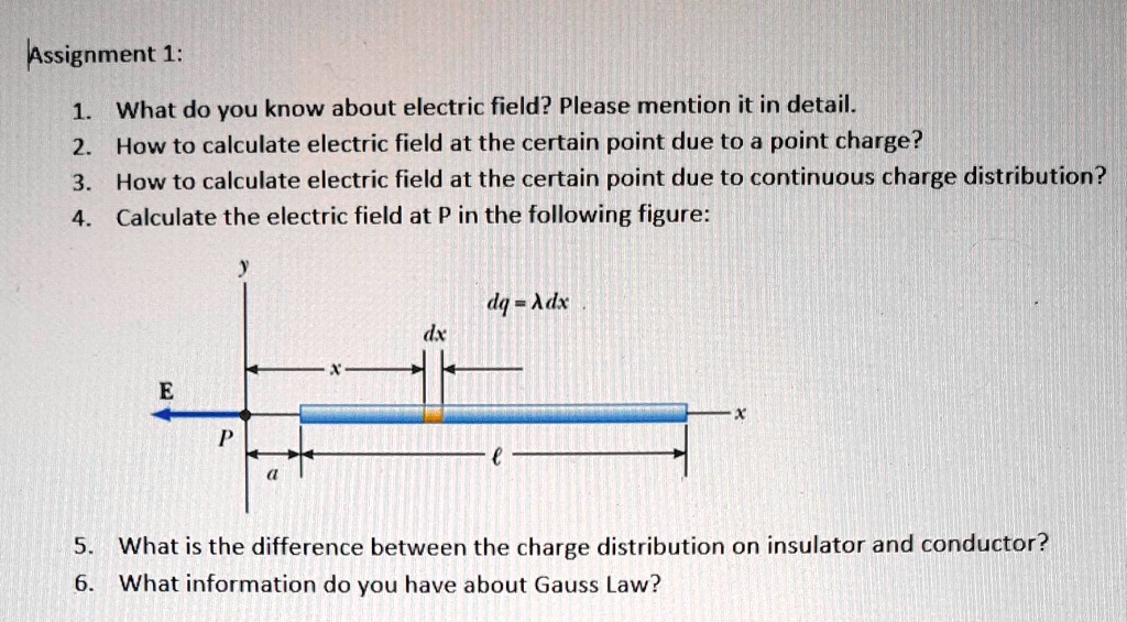 SOLVED: 1. What do you know about the electric field? Please mention it ...