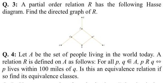 SOLVED: Q 3: A partial order relation R has the following Hasse diagram ...