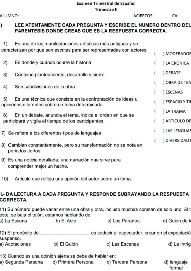 SOLVED: alguien tiene las respuestas de este examen Examen Trimestral ...