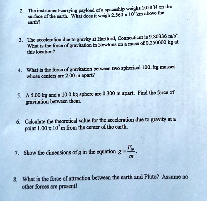 SOLVED: The instrument-carrying payload ofa spaceship weighs 1058 N o ...