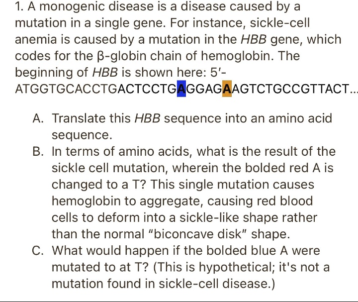SOLVED: A monogenic disease is a disease caused by a mutation in a ...