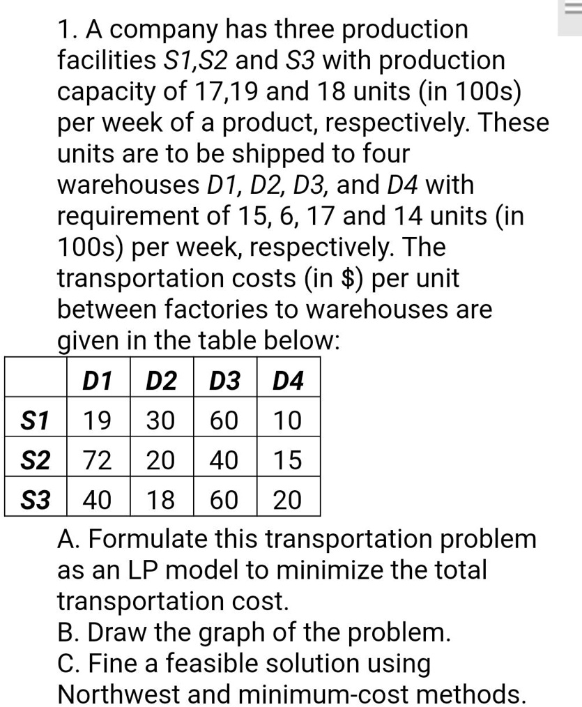 1 a company has three production facilities s1s2 and s3 with production ...