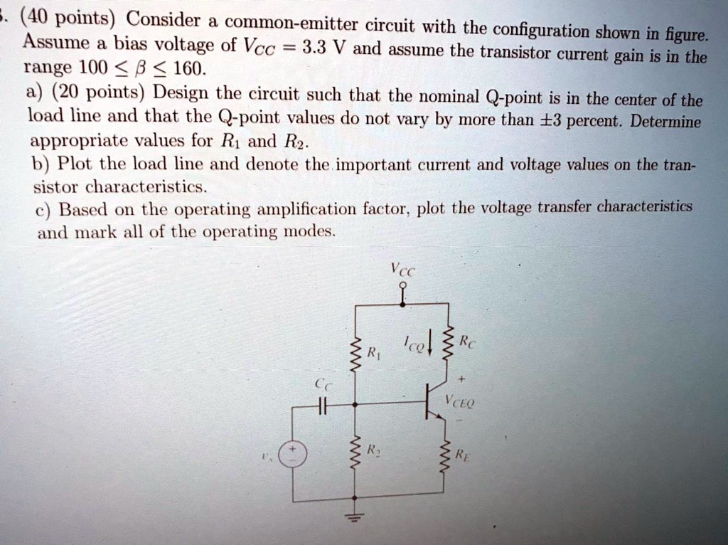 5. (40 points) Consider a common-emitter circuit with the configuration shown in figure. Assume ...