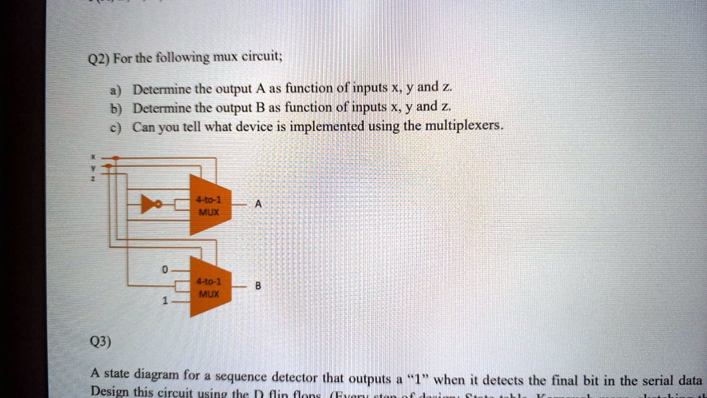 Solved Q2 For The Following Mux Circuit A Determine The Output A As A Function Of Inputs Xy