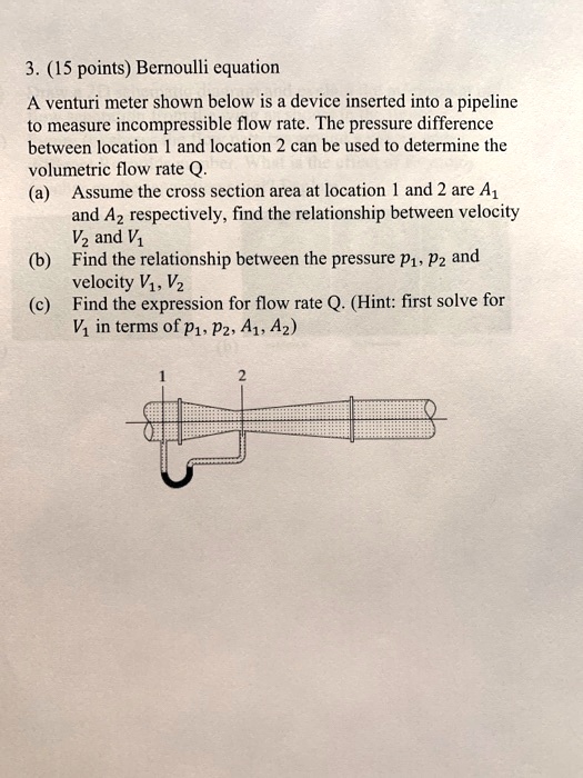 3. (15 points) Bernoulli equation A venturi meter shown below is a ...