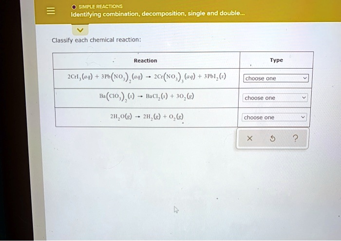 SOLVED: SIMPLE REACTIONS Identifying combination, decomposition; single ...