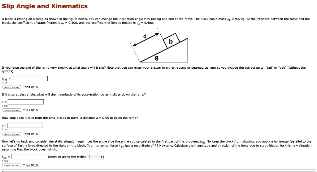 Slip Angle and Kinematics A block is resting on a ramp as shown in the ...