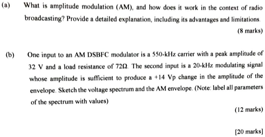 SOLVED: (a) What is amplitude modulation (AM) and how does it work in ...