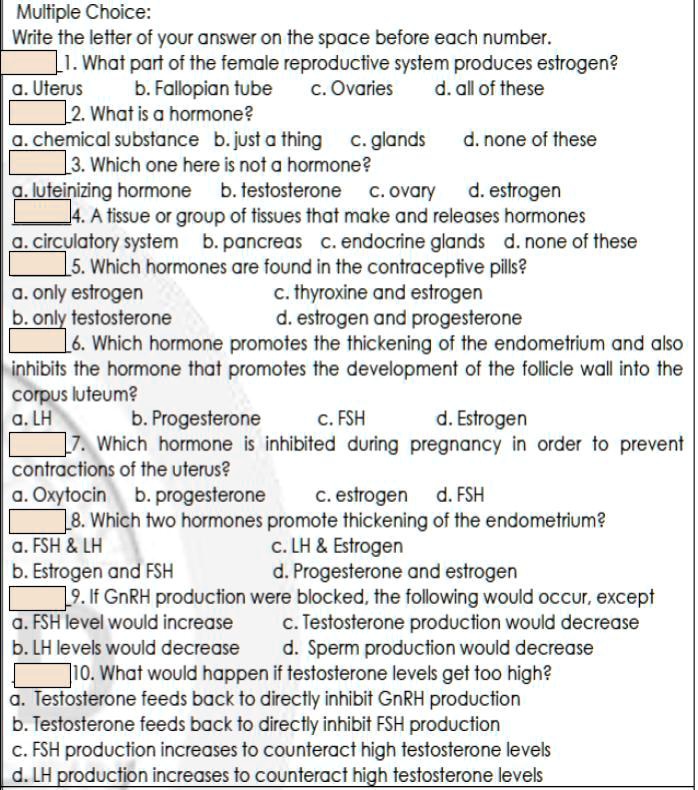 Multiple Choice: Write the letter of your answer on the space before ...