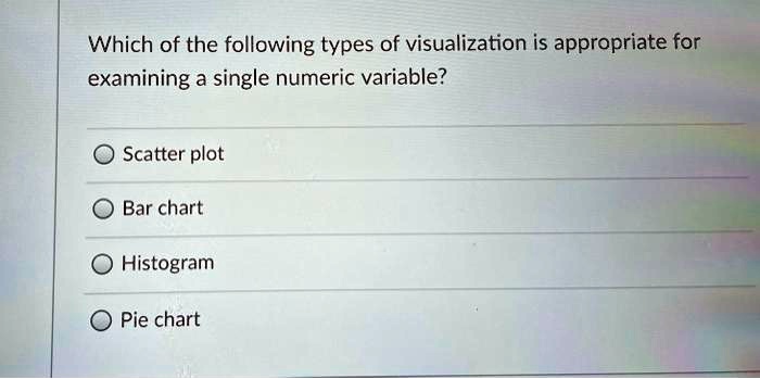 SOLVED: Which of the following types of visualization is appropriate ...