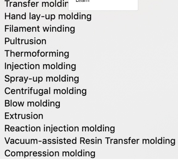 SOLVED: Transfer molding Hand lay-up molding Filament winding ...