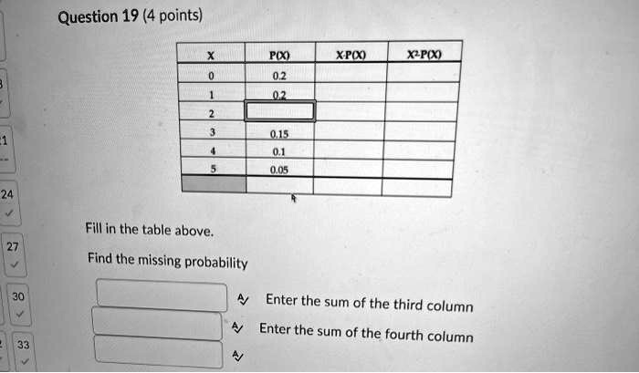 SOLVED: Question 19 (4 points) POX) XPO) XPAX) 015 005 Fill in the ...