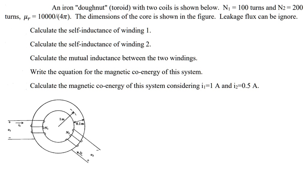 SOLVED: An iron "doughnut" (toroid) with two coils is shown below. N ...