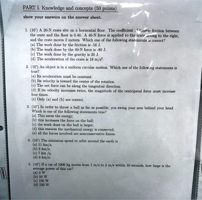 SOLVED: PART I Knowledge and concepts (60 points) 8how your answers On ...