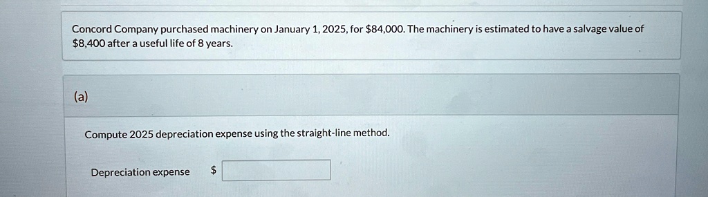 concord company purchased machinery on january 1 2025 for 84000 the ...
