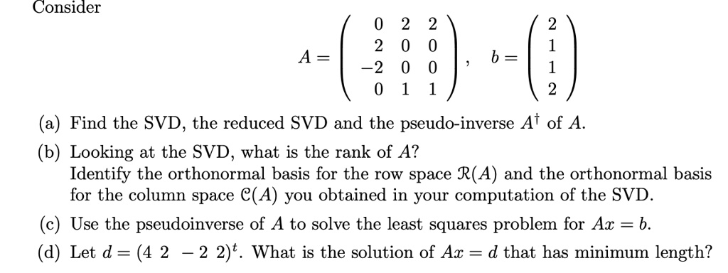 consider 2 2 a b 2 find the svd the reduced svd and the pseudo inverse ...