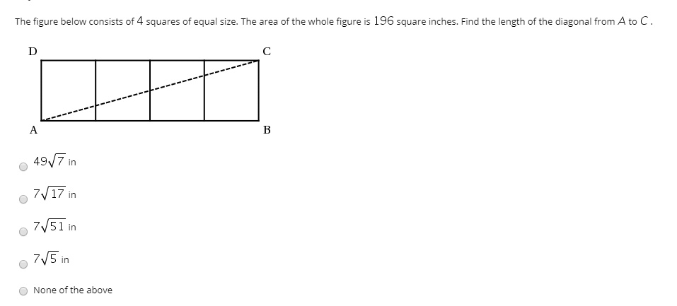 SOLVED: The figure below consists of 4 squares of equal size. The area ...
