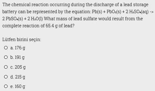 The chemical reaction occurring during the discharge of a lead storage ...