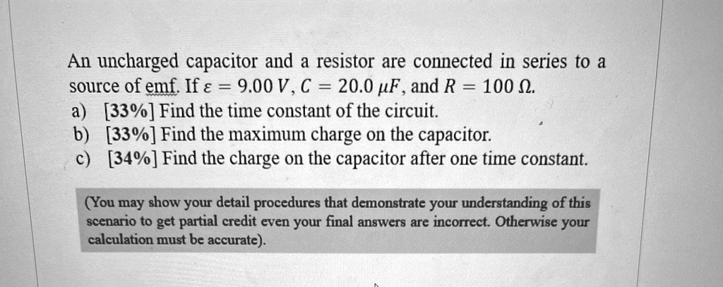 An uncharged capacitor and a resistor are connected in series to a ...